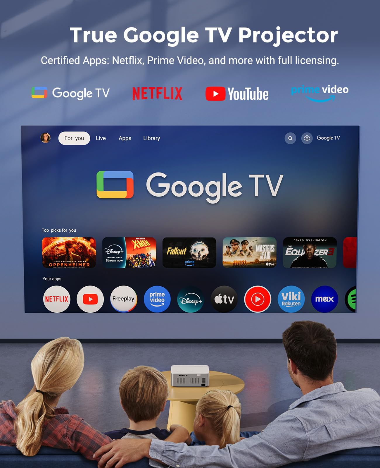 4K Support Android TV 10.0 Projector 5G WiFi Bluetooth Native 1080P, CIBEST Full-Sealed Optical Engine Home Movie FHD Projector with Netflix/Prime Video Built-in, 8000+ Apps, Autofocus, Stereo Sound