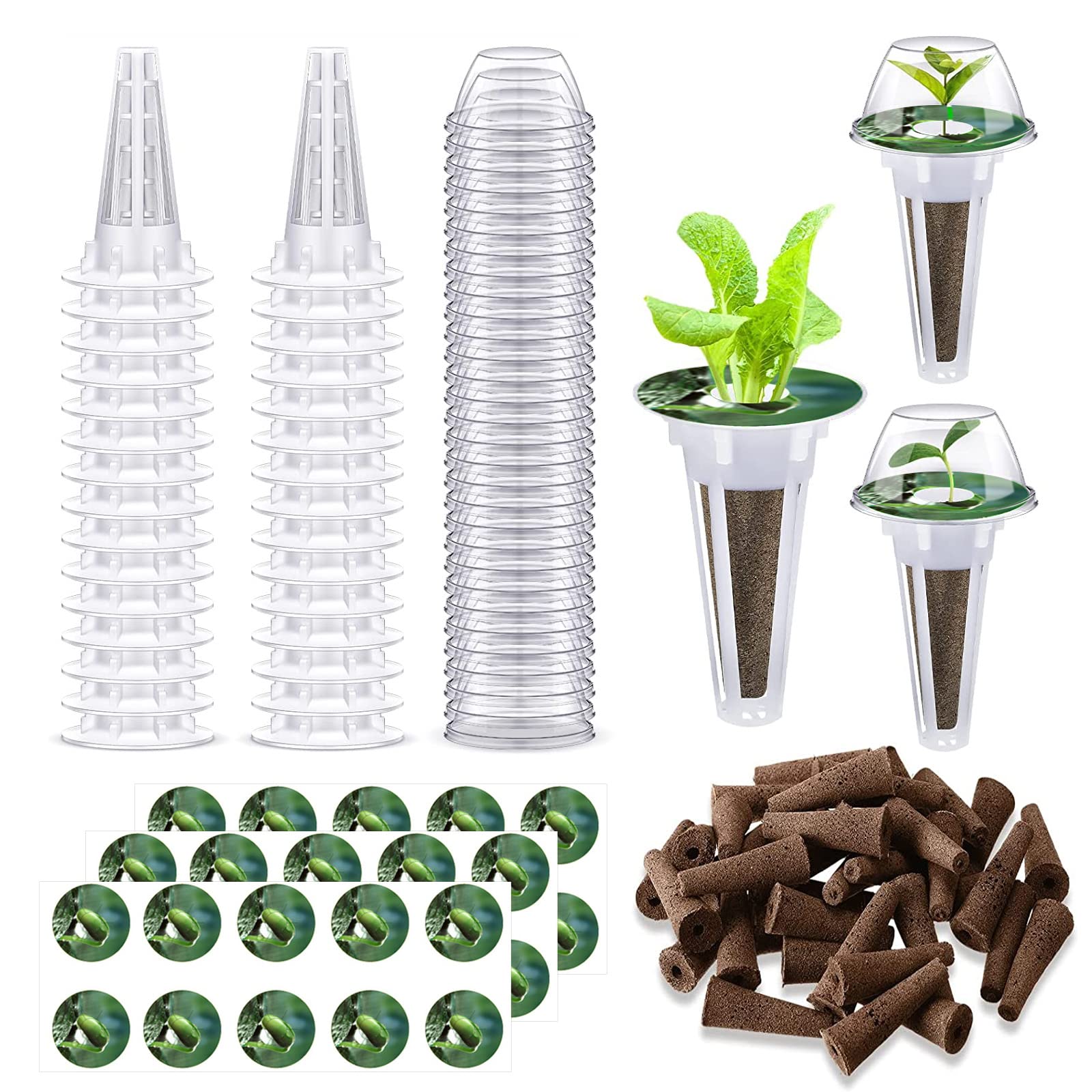 JOLINTAL 120Pcs Hydroponic Garden Accessories Pod Kit, Indoor Garden Accessories, with Transparent Lid, 30 Planting Sponges, 30 Planting Baskets, 30 Seed Labels, 30 Planting Domes, Planting Sponge Set