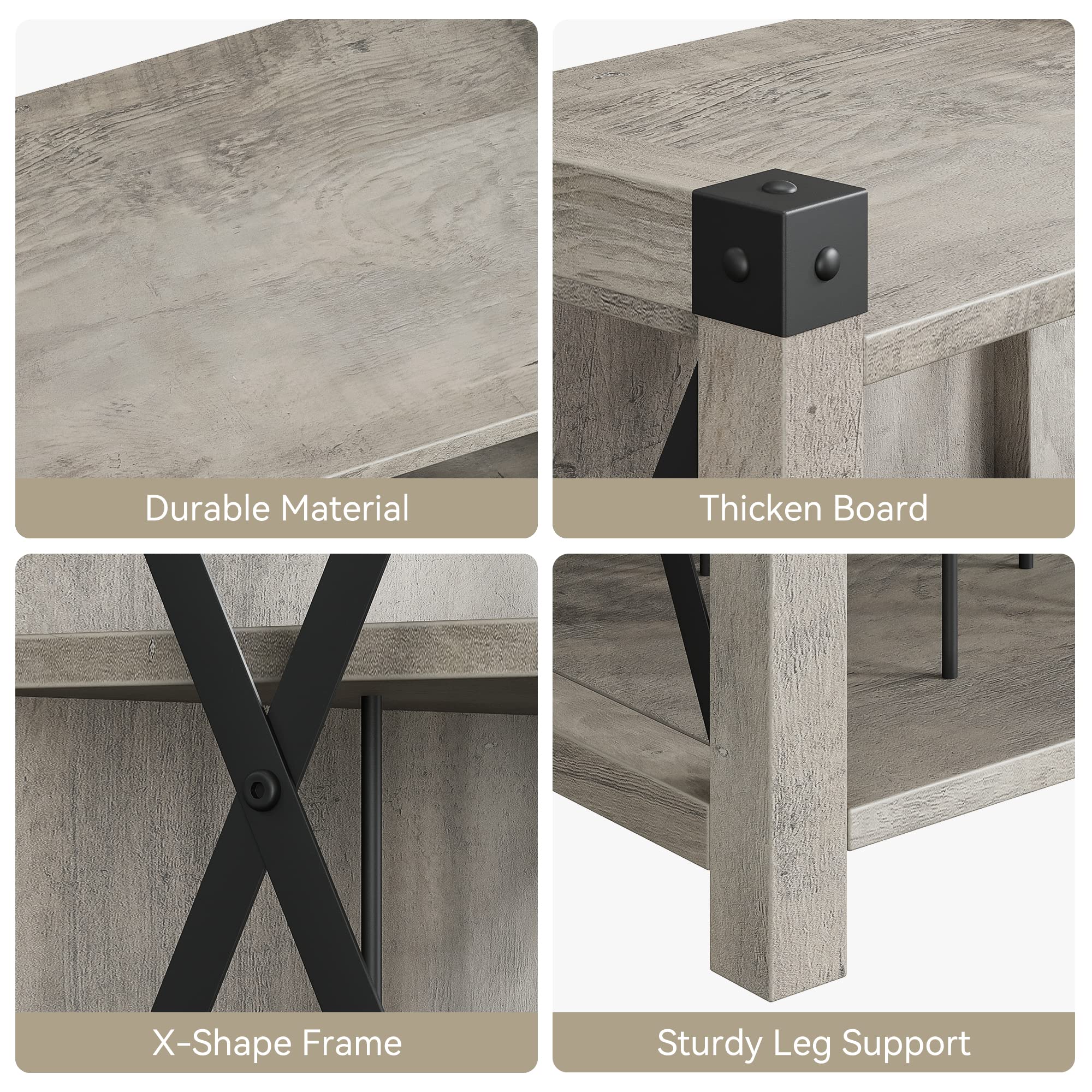 IDEALHOUSE Record Player Stand with Storage, Farmhouse Wooden Turntable Stand with X Metal Frame, 3-Tier Rustic Record Player Side Table for Living Room, Bedroom, Office - Grey