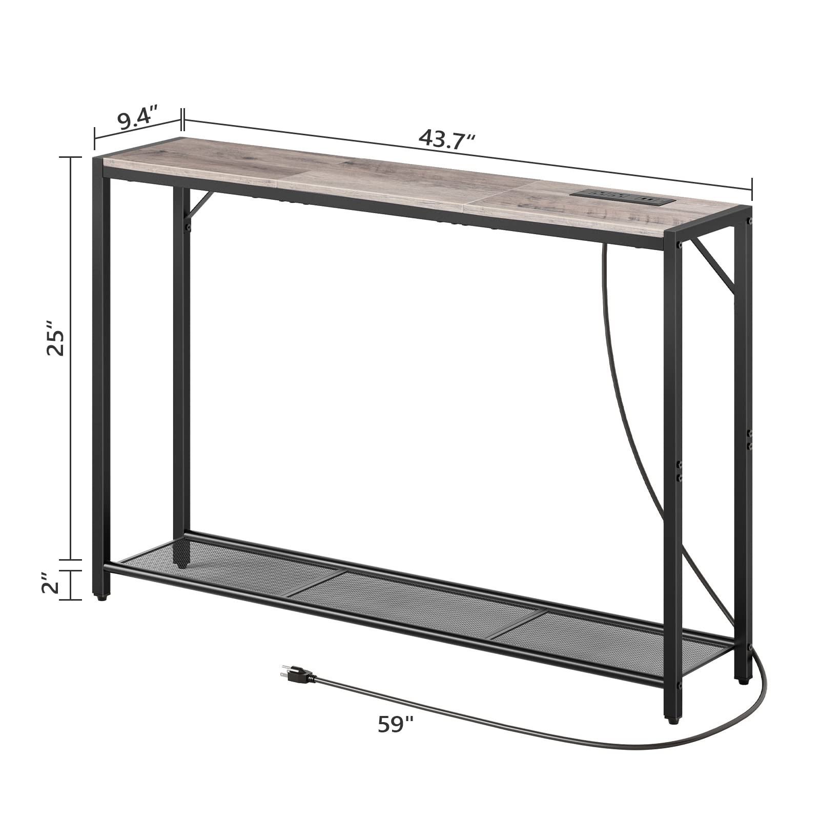 MAHANCRIS Sofa Table with Power Outlet, 43.7" Console Table with USB Ports, Behind Couch Table, Entryway Table for Living Room, Entryway, Foyer, Metal Frame, Adjustable Feet, Greige CTHG11E01Z1