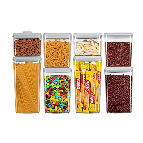 Food Storage Containers, Pop Airtight Food Storage Containers with Lids for Kitchen Pantry Organizing Stackable Container For Cereal Snack Flour Sugar Coffee Spaghetti - 8 Pcs Set [(1.2, 2.0, 2.7, 3.3qt)*2]