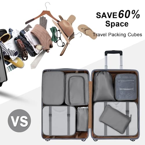 DIMJ Packing Cubes for Suitcase, Mesh Design Suitcase Packing Cubes Set Durable Travel Luggage Organizer, Lightweight Luggage Bags Organizers with Makeup Bag, Shoes Bag.(Grey)