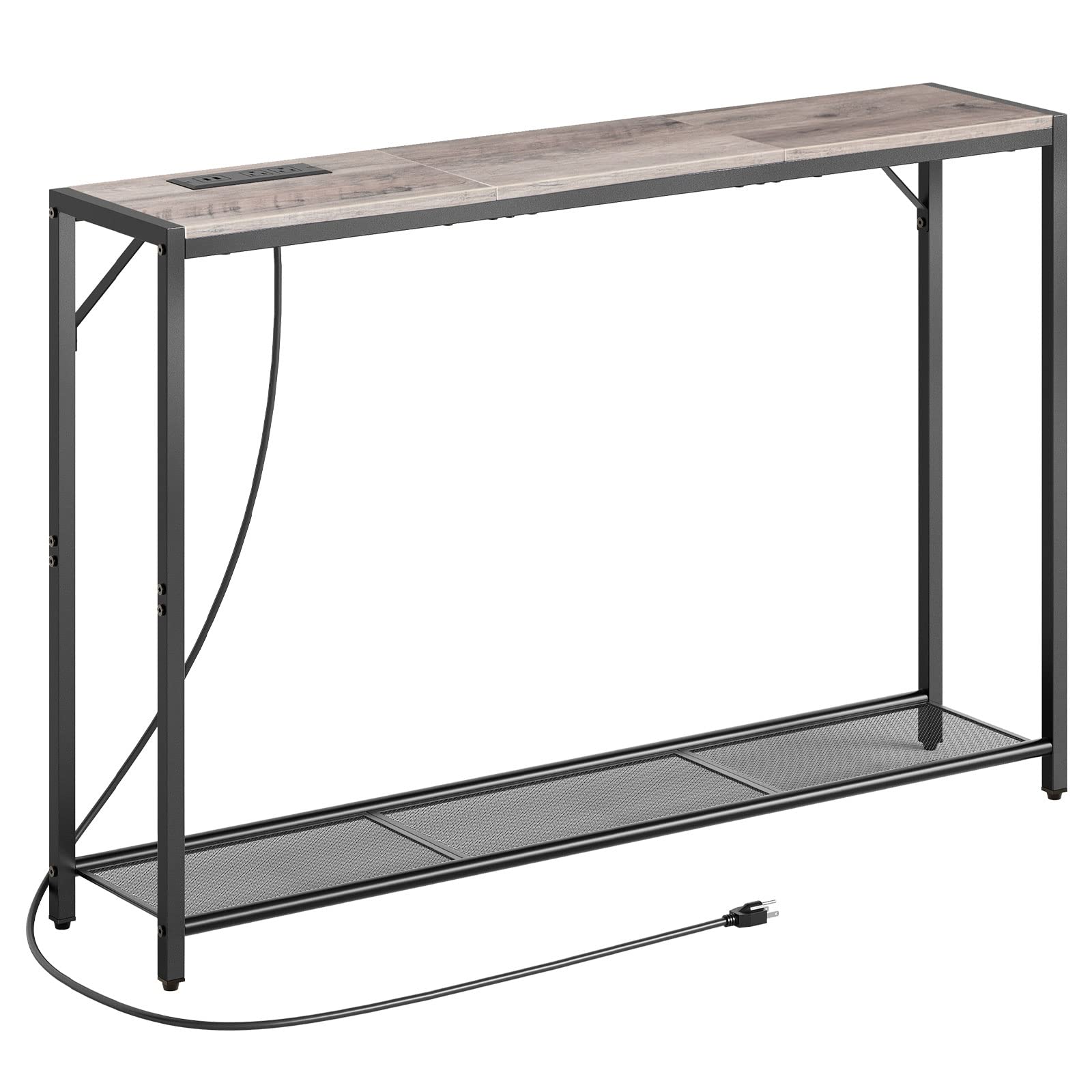 MAHANCRIS Sofa Table with Power Outlet, 43.7" Console Table with USB Ports, Behind Couch Table, Entryway Table for Living Room, Entryway, Foyer, Metal Frame, Adjustable Feet, Greige CTHG11E01Z1