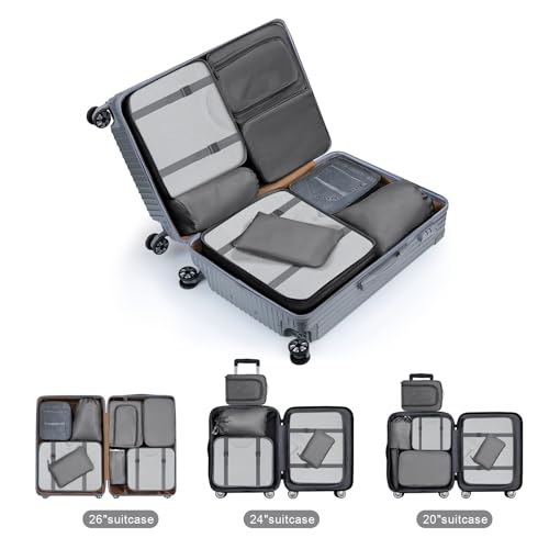 DIMJ Packing Cubes for Suitcase, Mesh Design Suitcase Packing Cubes Set Durable Travel Luggage Organizer, Lightweight Luggage Bags Organizers with Makeup Bag, Shoes Bag.(Grey)