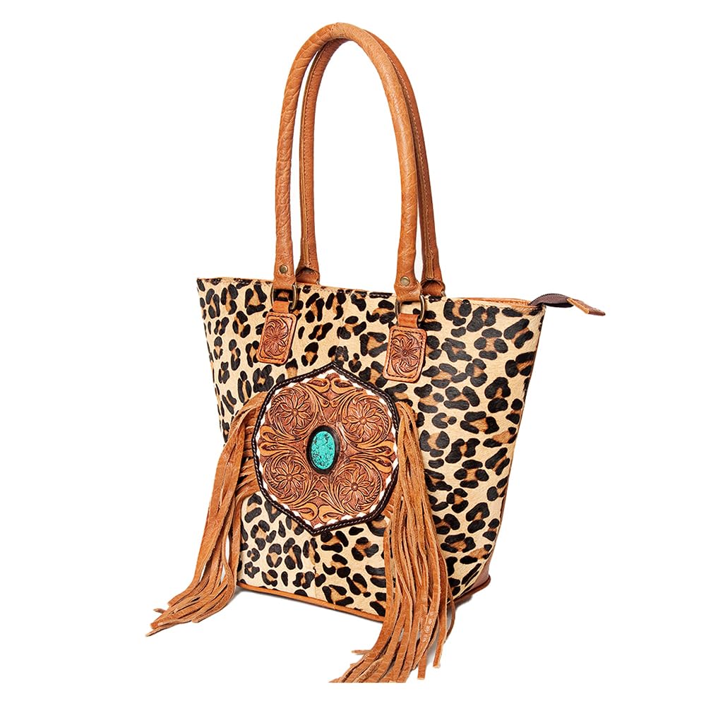 American Darling Tote Hand Tooled Hair on Genuine Leather Western Women Bag Handbag Purse | Tan | Western Tote Bag | Travel Tote Bags | College Tote Bag | Casual Tote Bag