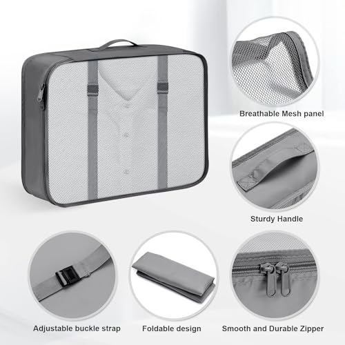 DIMJ Packing Cubes for Suitcase, Mesh Design Suitcase Packing Cubes Set Durable Travel Luggage Organizer, Lightweight Luggage Bags Organizers with Makeup Bag, Shoes Bag.(Grey)