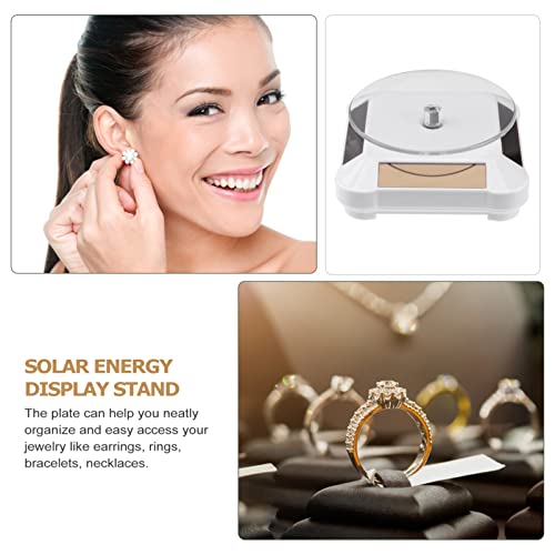 Housoutil Mobile Holder Solar Rotating Display Stand, 10cm/ Load 500g Rotating Turntable Stand for Jewelry Watch Mini Model- White Bracelets Holder