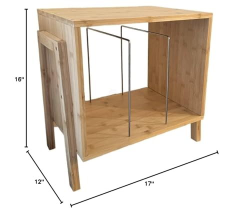 Turnable Stand with Record Storage - Stackable Bamboo Record Player Stand with Storage for 12" Vinyl Albums Turntable Cabinet Nightstand - Living Room Bedroom Sofa Couch Bed Side Night Stand