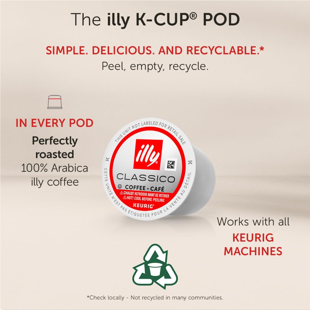 illy Coffee, Smooth and Balanced, Classico Medium Roast , Made with 100% Arabica Coffee, All-Natural, No Preservatives, Coffee Pods for Keurig Coffee Machines, 32 K-Cup Pods (Pack of 1)