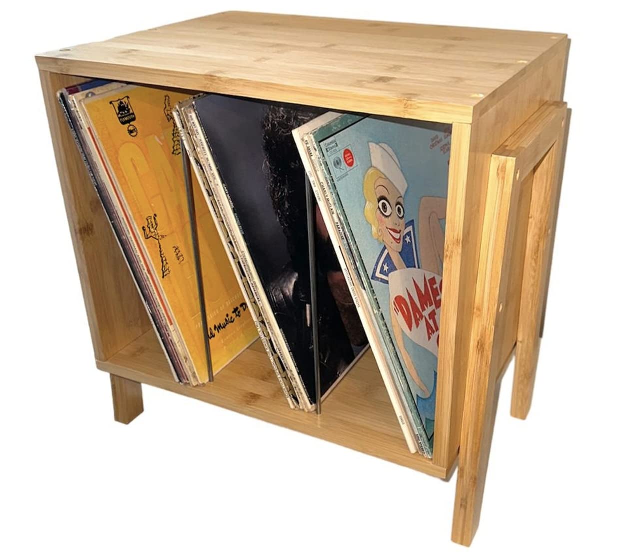 Turnable Stand with Record Storage - Stackable Bamboo Record Player Stand with Storage for 12" Vinyl Albums Turntable Cabinet Nightstand - Living Room Bedroom Sofa Couch Bed Side Night Stand