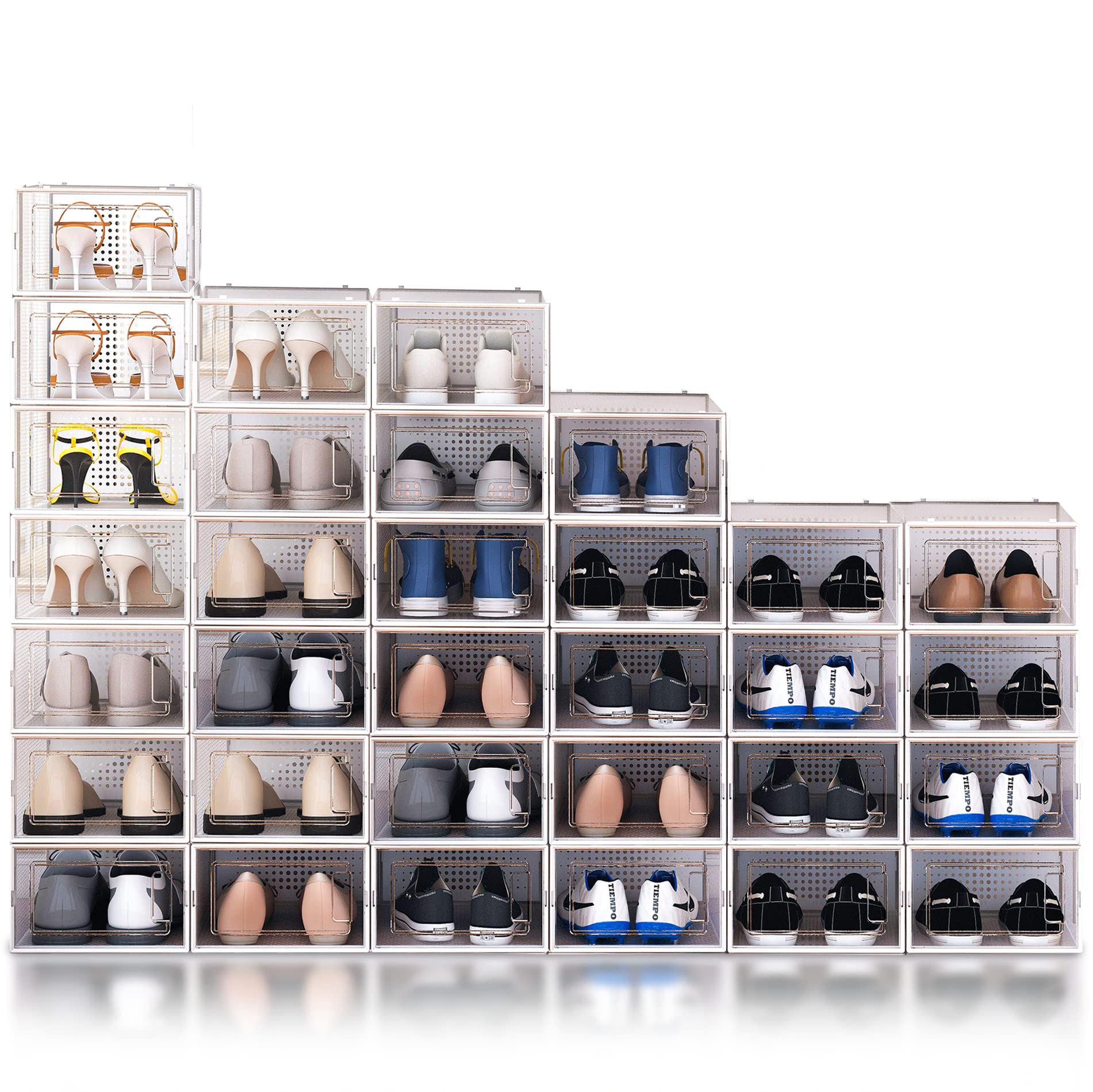 32 Pack Shoe Boxes Clear Plastic Stackable, Shoe Organizer For Closet, Hat Organizer Closet Shoe Organizer Shoe Box, Shoe Storage Boxes Plastic Shoe Boxes With lids, Clear Shoe Boxes Stackable