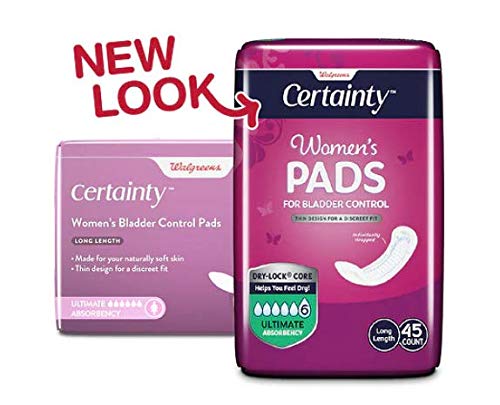 Walgreens Certainty Women's Bladder Control Pads Long Length Made for Your Naturally Soft Skin Thin Design for a Discreet fit 45 Pads