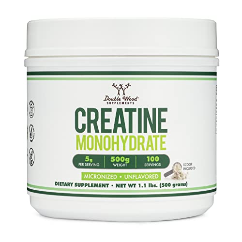 Creatine Monohydrate Powder 1.1lbs (100 Servings of 5 Grams Each - Third Party Tested Micronized Creatine Powder) Unflavored, Keto, Vegan Friendly (with Scoop)(Creatina Monohidratada) by Double Wood