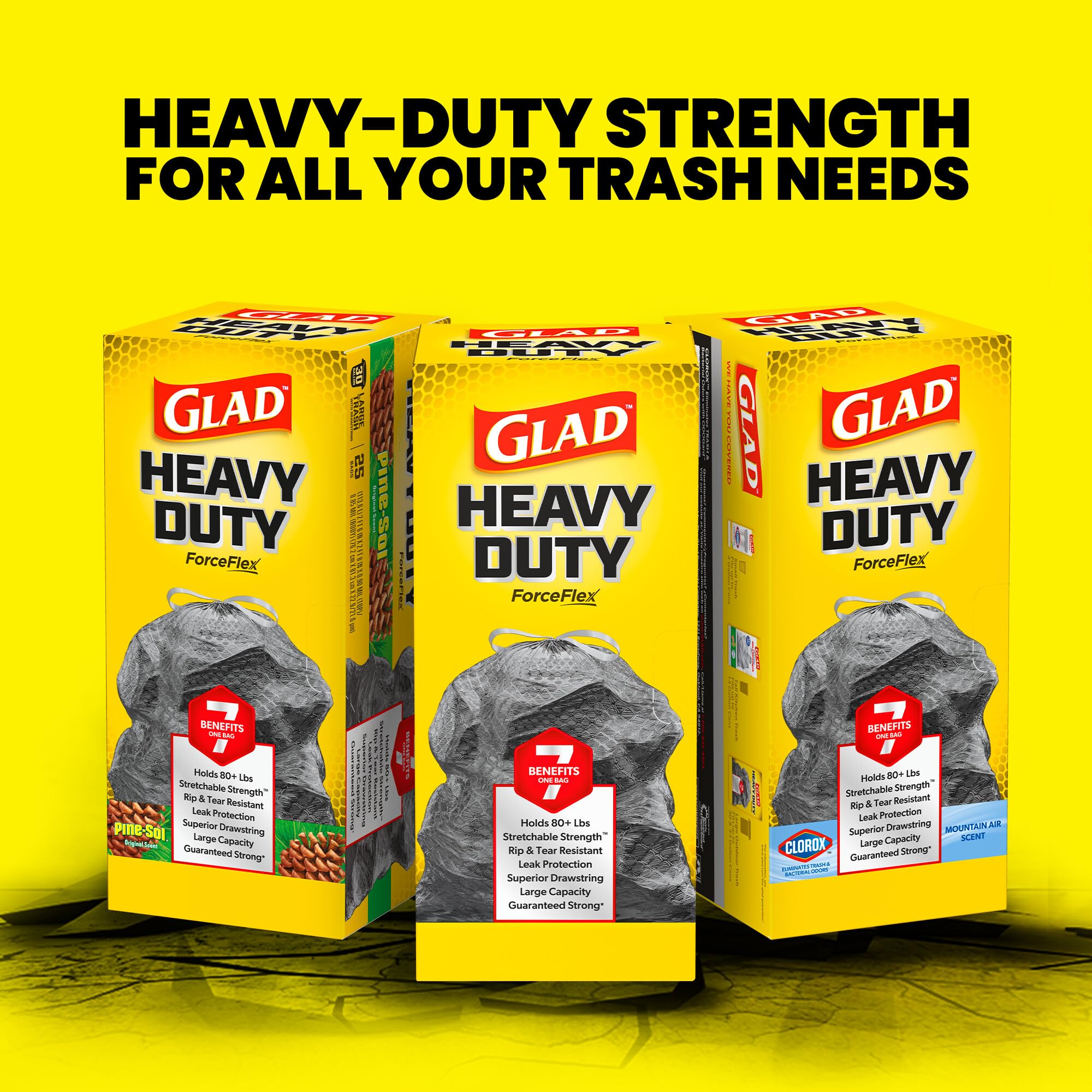 GLAD ForceFlex Large Drawstring Trash Bags, 30 Gallon Black Trash Bags for Large Kitchen Trash Can, Mountain Air Scent to Eliminate Odors, 50 Count (Package May Vary)