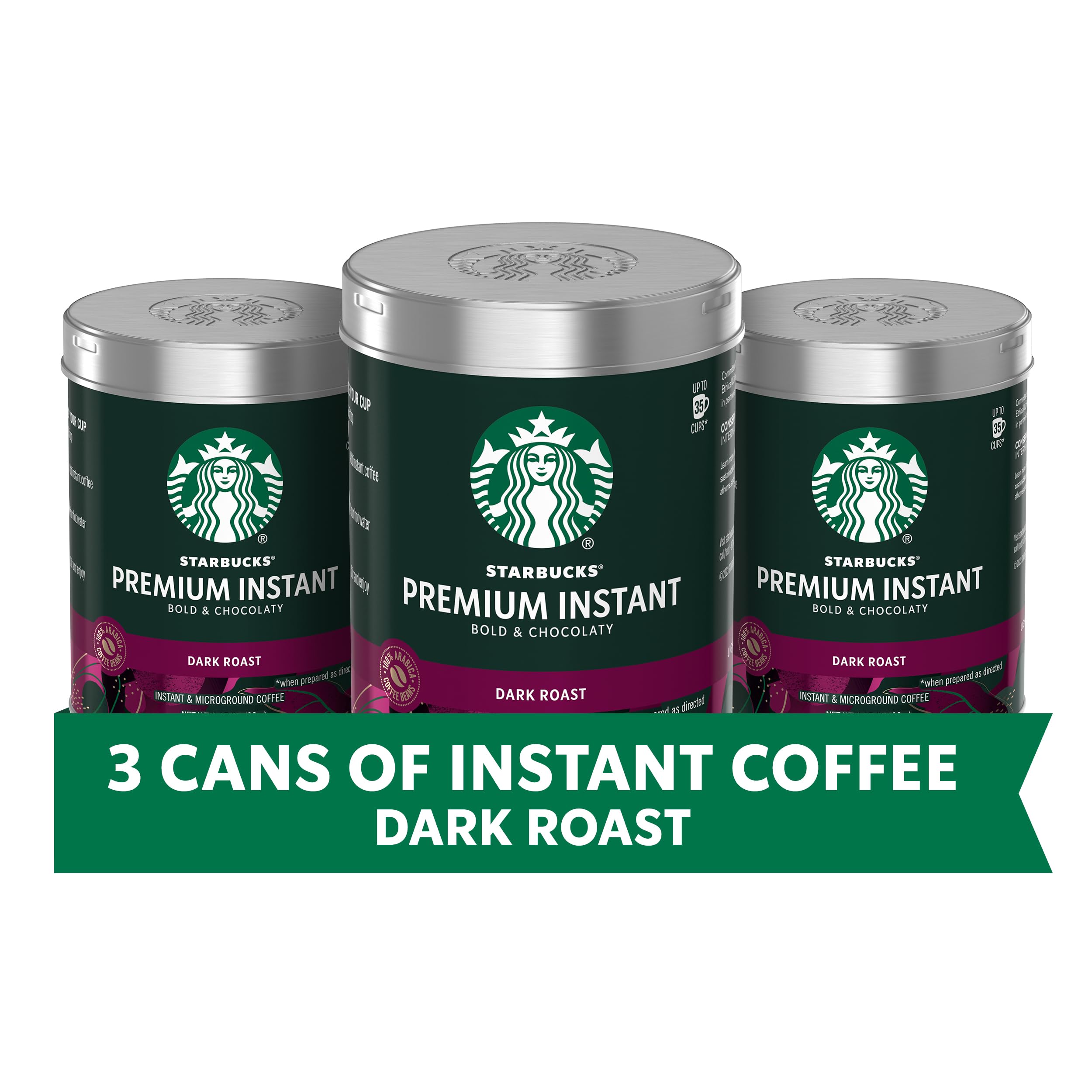 Starbucks Premium Instant Coffee — Dark Roast — 100% Arabica — 3 Tins (up to 120-cups total)