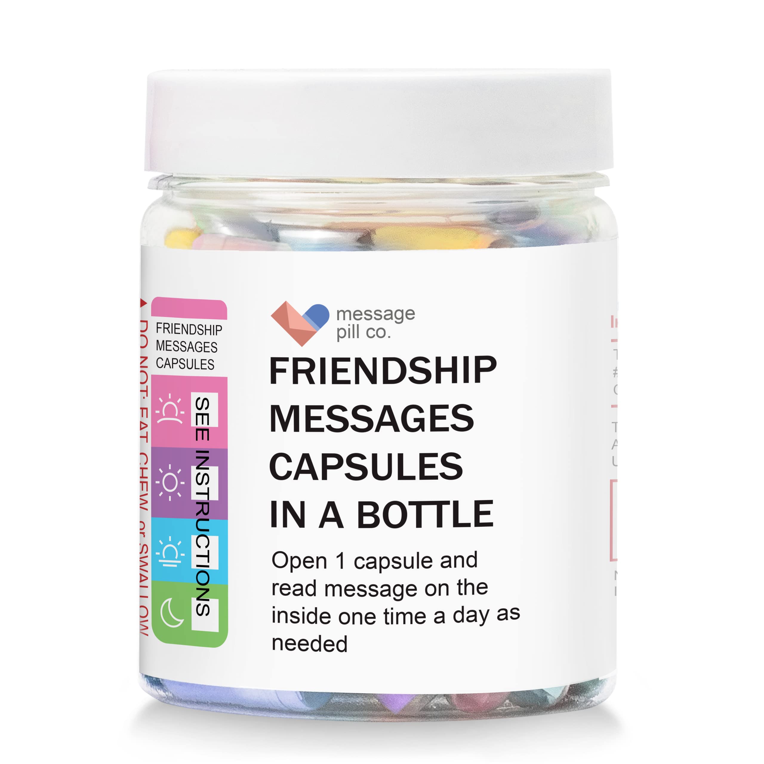 messagepillco Messages in a Bottle Friendship Gift for Your Bestfriend (50PCS) Pre-Written Capsule Letters in Plastic Jar BFF Gifts Perfect for Unique Birthday Gifts, Sister and Valentineâs Day