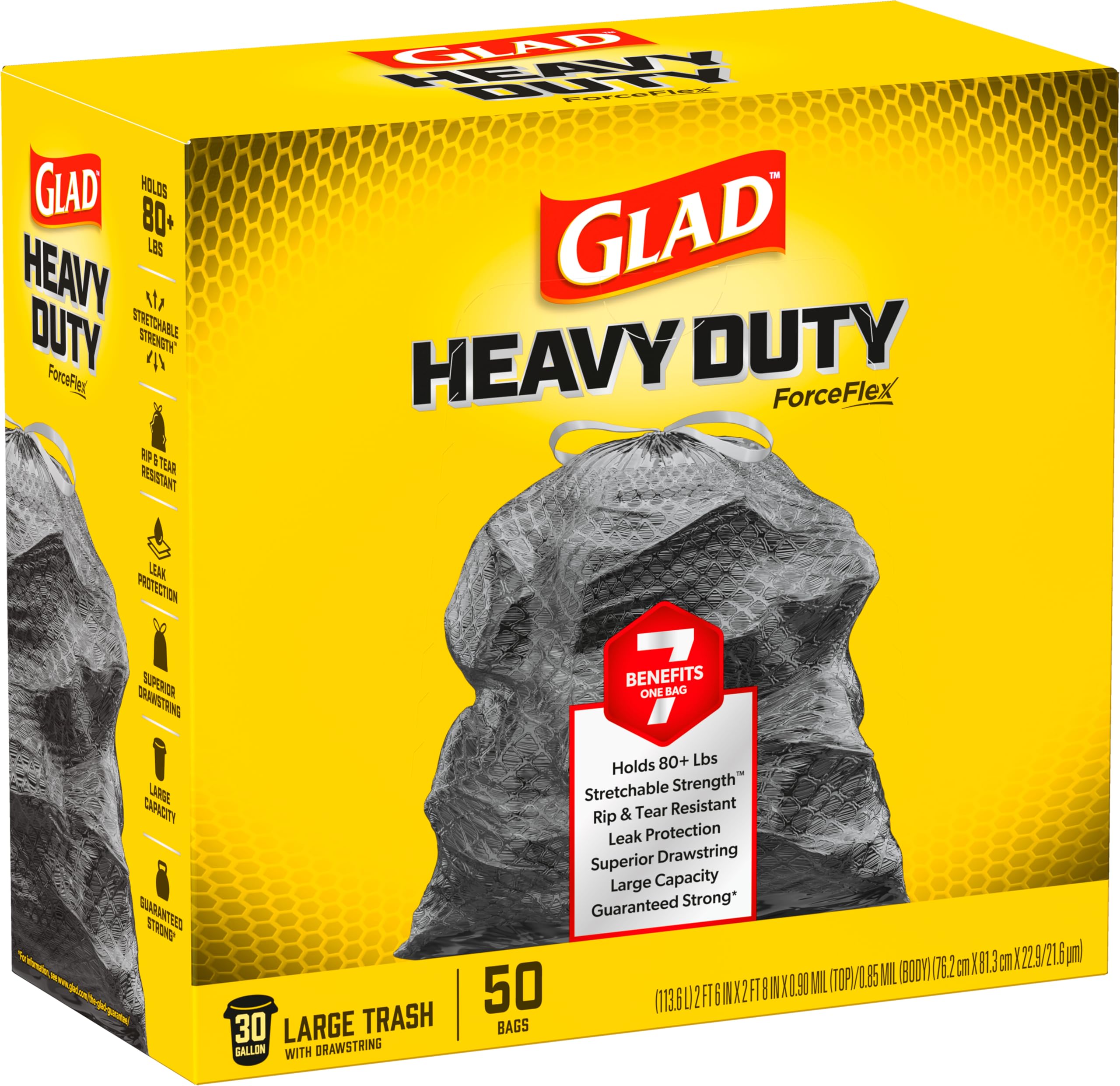 GLAD ForceFlex Large Drawstring Trash Bags, 30 Gallon Black Trash Bags for Large Kitchen Trash Can, Mountain Air Scent to Eliminate Odors, 50 Count (Package May Vary)