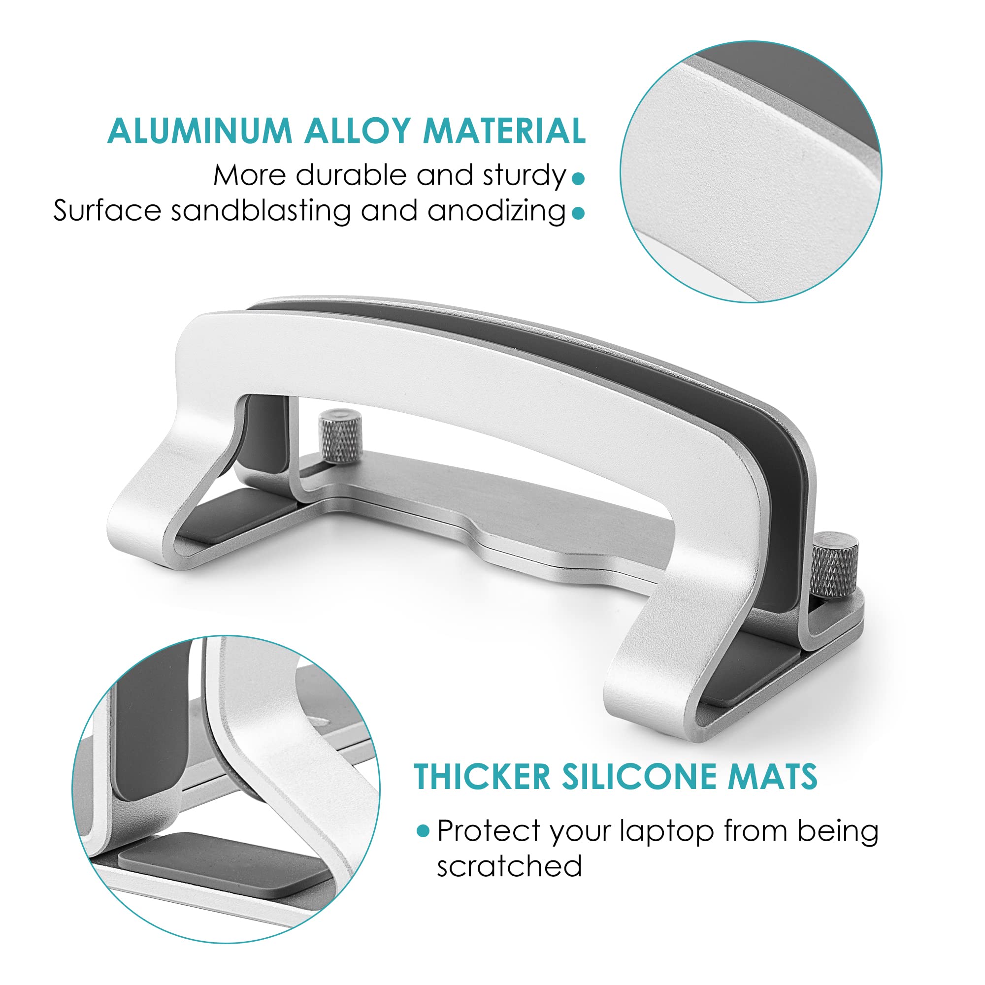 LOTEYIKE Aluminum Vertical Laptop Stand, MacBook Pro Laptop Vertical Stand Dock Holder with Adjustable Slot Fits All Laptops Notebook Tablets MacBook Air- Save Space & Improve Airflow, Silver