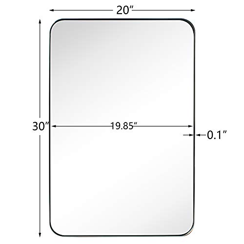 GRACTO 20x30 inch Chrome Stainless Steel Metal Framed Bathroom Mirror Wall Mounted Rounded Rectangular Bathroom Vanity Mirror
