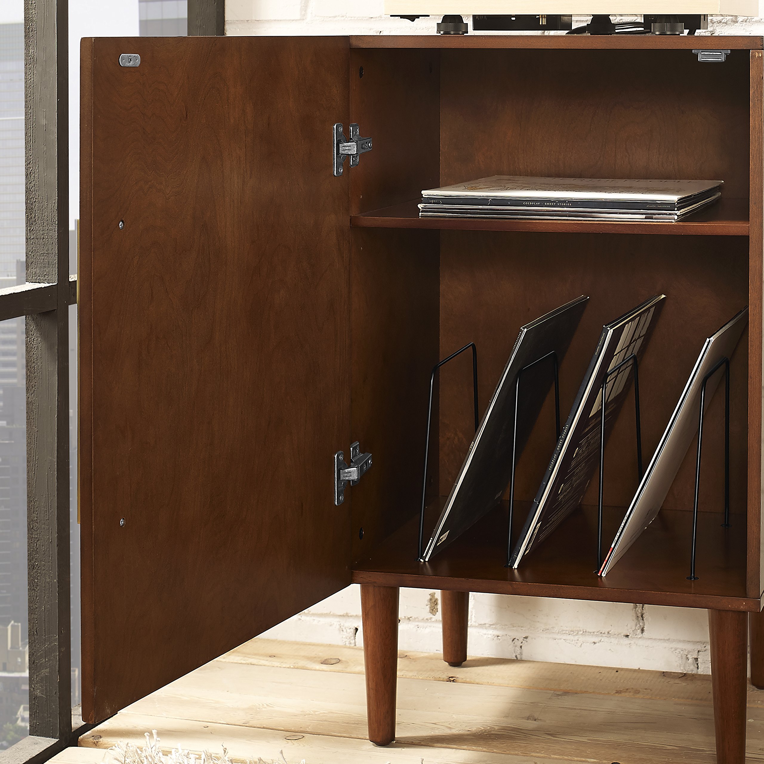 Crosley Furniture Everett Player Stand with Storage for Vinyl Records, Mahogany