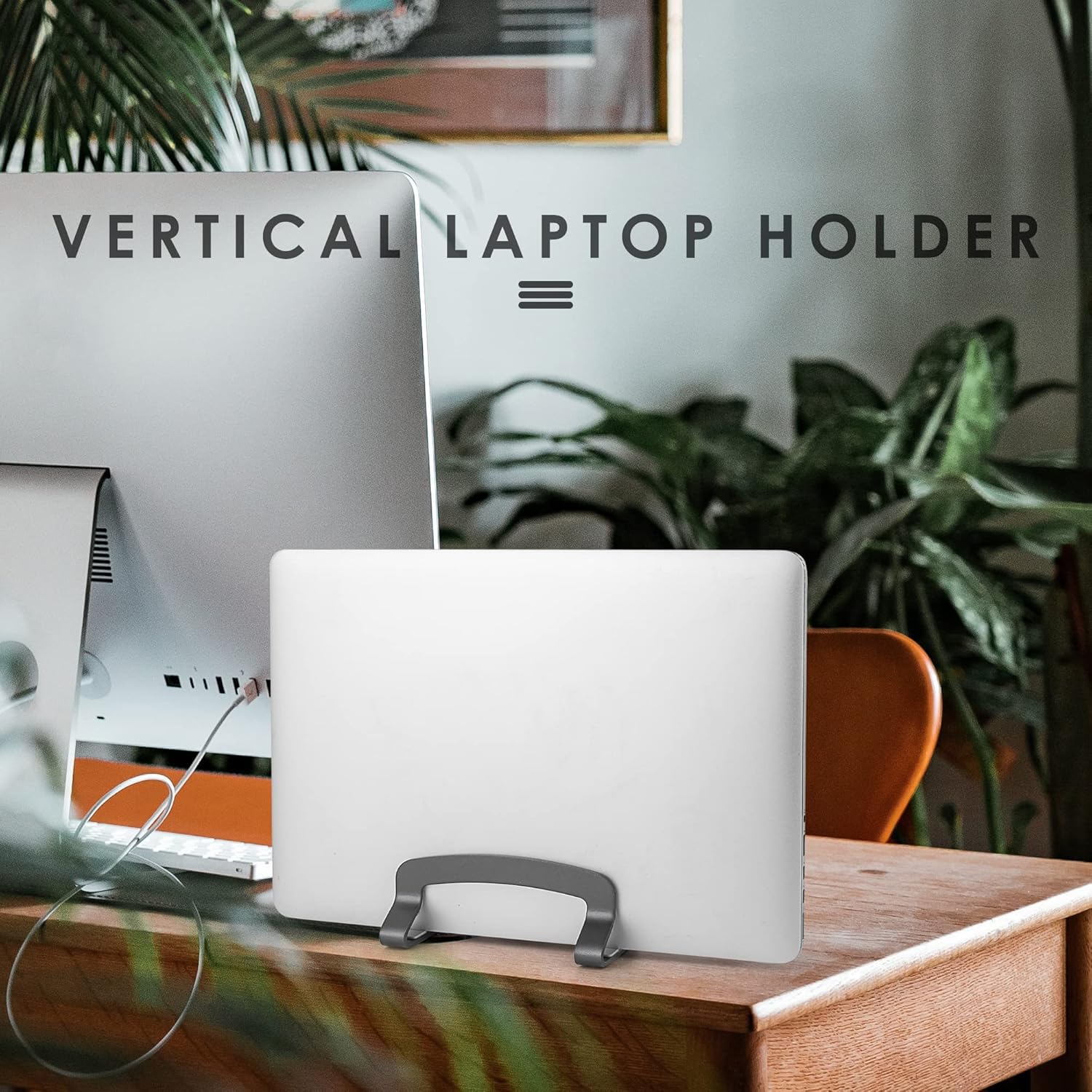 LOTEYIKE Aluminum Vertical Laptop Stand, MacBook Pro Laptop Vertical Stand Dock Holder with Adjustable Slot Fits All Laptops Notebook Tablets MacBook Air- Save Space & Improve Airflow, Silver