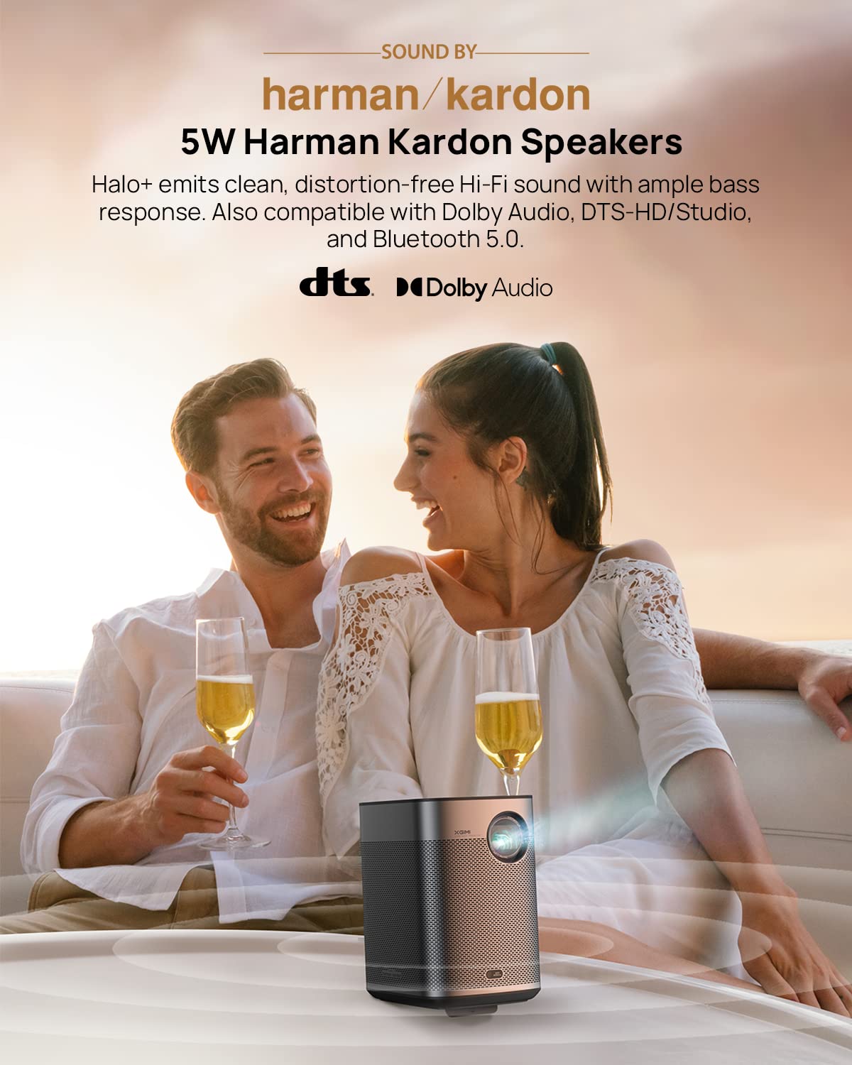 XGIMI Halo+ 1080P Portable Projector, 900 ANSI Lumens with Harman Kardon Speakers, Auto Keystone Correction, Auto Focus, Intelligent Obstacle Avoidance, Intelligent Screen Alignment, Android TV 10.0