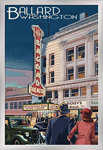Bagdad Theatre, Ballard, Seattle, WA 41369 (24x36 Giclee Art Print, Gallery Framed, Silver Wood)