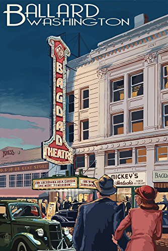 Bagdad Theatre, Ballard, Seattle, WA 41369 (24x36 Giclee Art Print, Gallery Framed, Silver Wood)