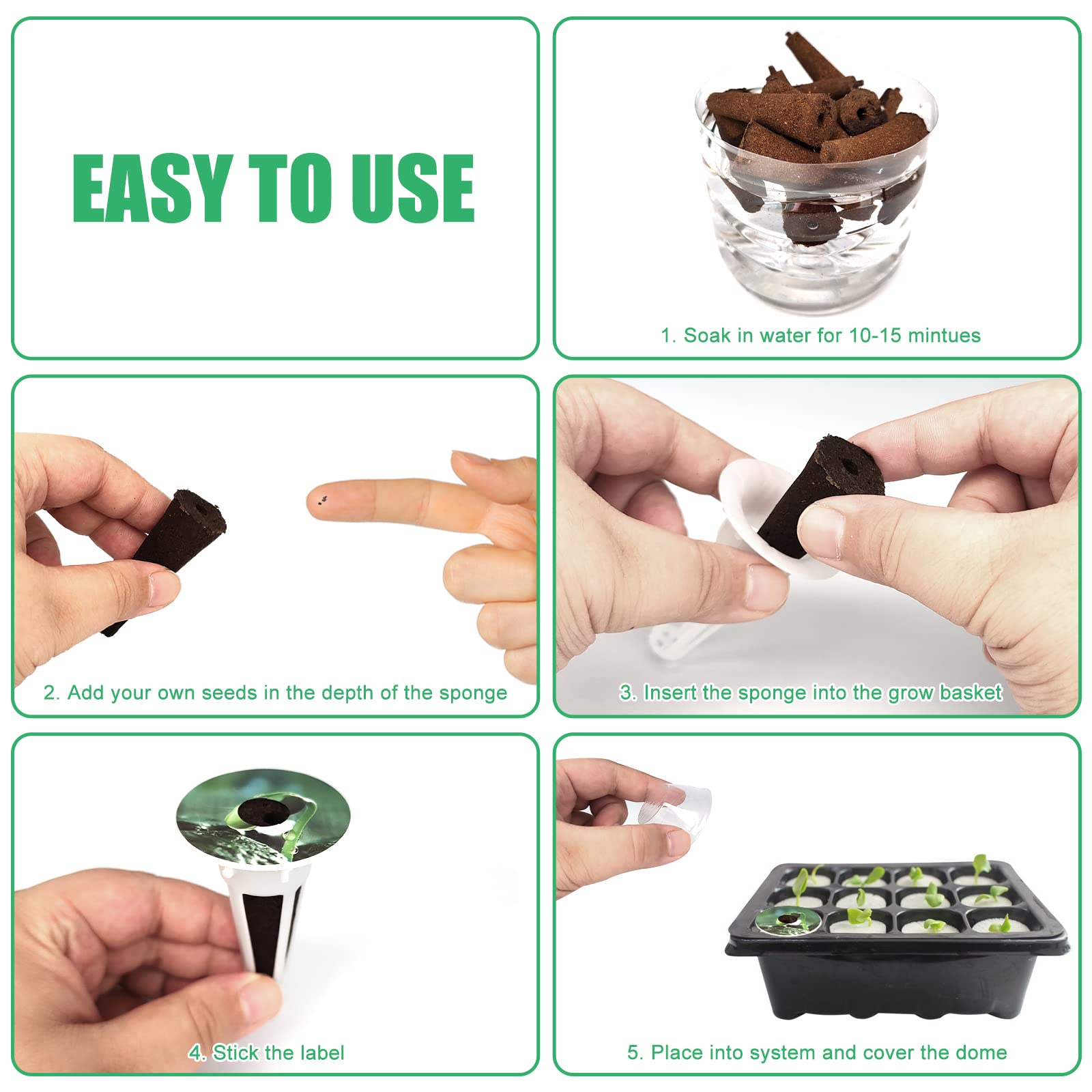 YARKHI 200 Pcs Seed Pods Kit Compatible with Aerogarden, Hydroponics Garden Accessories for Starting System, Plant Pod Including 50 Grow Sponges, Baskets, Domes and Labels