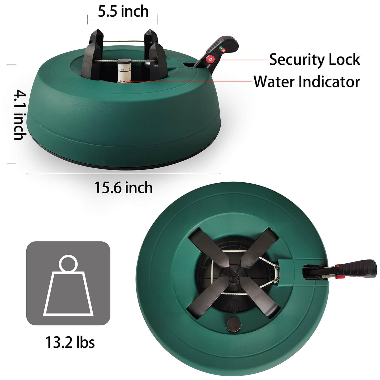 Leejec Christmas Tree Stand with Water Reservoir, Fast Clamped 10 Ft Real Tree with 5.5" Diameter, Water Level Indicator Equipped, No Assembly Required
