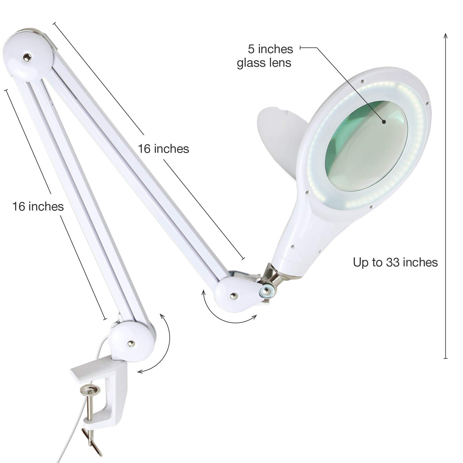 Brightech LightView PRO Magnifying Desk Lamp, 2.25x Light Magnifier, Adjustable Magnifying Glass with Light for Crafts, Reading, Close Work - White
