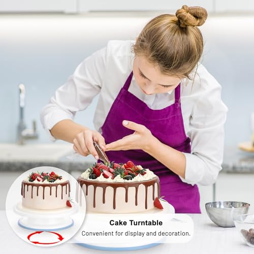 BSTKEY Portable Cake Carrier with Lid and Handle, Cake Turntable + Cupcake Storage Tray for Transport, 10" Round Cake Container Holder with Two Sided Base for Pies Nuts Fruit Cookies, Blue