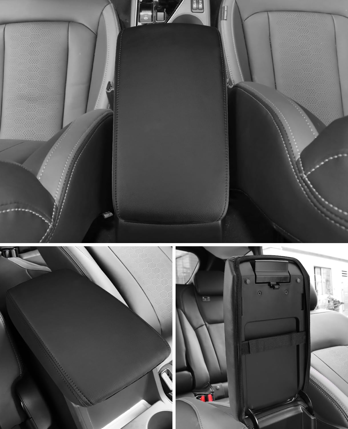 INTGET Car Center Console Armrest Cover for Subaru Crosstrek/Impreza Accessories 2024 Leather Arm Rest Box Lid Middle Console Seat Cover Protector (2024+(with pad), Black Stitches)