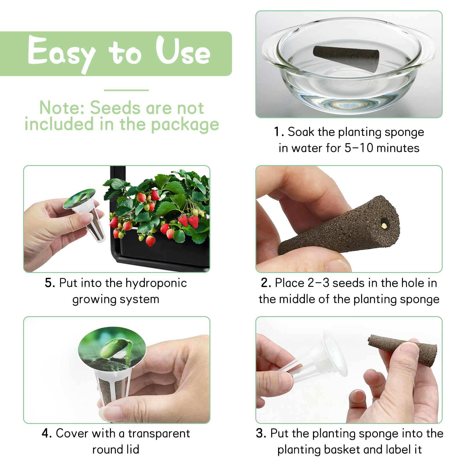 120pcs Seed Pod Kit for Aerogarden Hydroponics Garden Accessories for Starting System Grow Anything Kit with 30 Grow Sponges, 30 Grow Baskets, 30 Grow Domes,30 Pod Labels Compatible