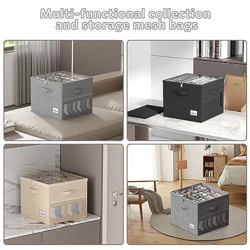 Shoe Organizer for Closet with Fabric Shoe Storage Bins - Clear Cover, Adjustable Dividers, and Foldable Bottom Support for 12 Pairs in Clear Storage Containers (Grey, (15.7 * 15.4 * 12.6) x1)