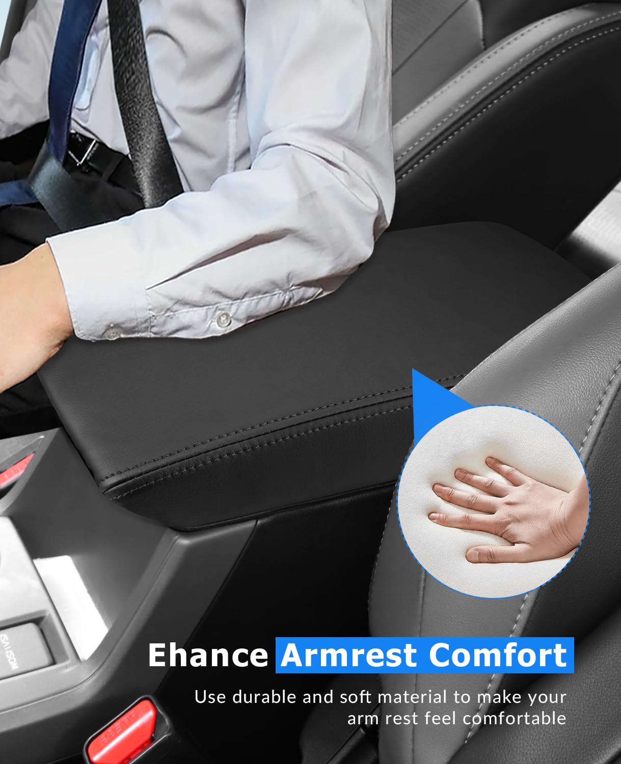INTGET Car Center Console Armrest Cover for Subaru Crosstrek/Impreza Accessories 2024 Leather Arm Rest Box Lid Middle Console Seat Cover Protector (2024+(with pad), Black Stitches)