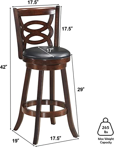 ERGOMASTER Dark Brown 2PCS Swivel Counter Height Barstool 29 Inch Seat Height Bar Chair Bar Stool (Set of 2)