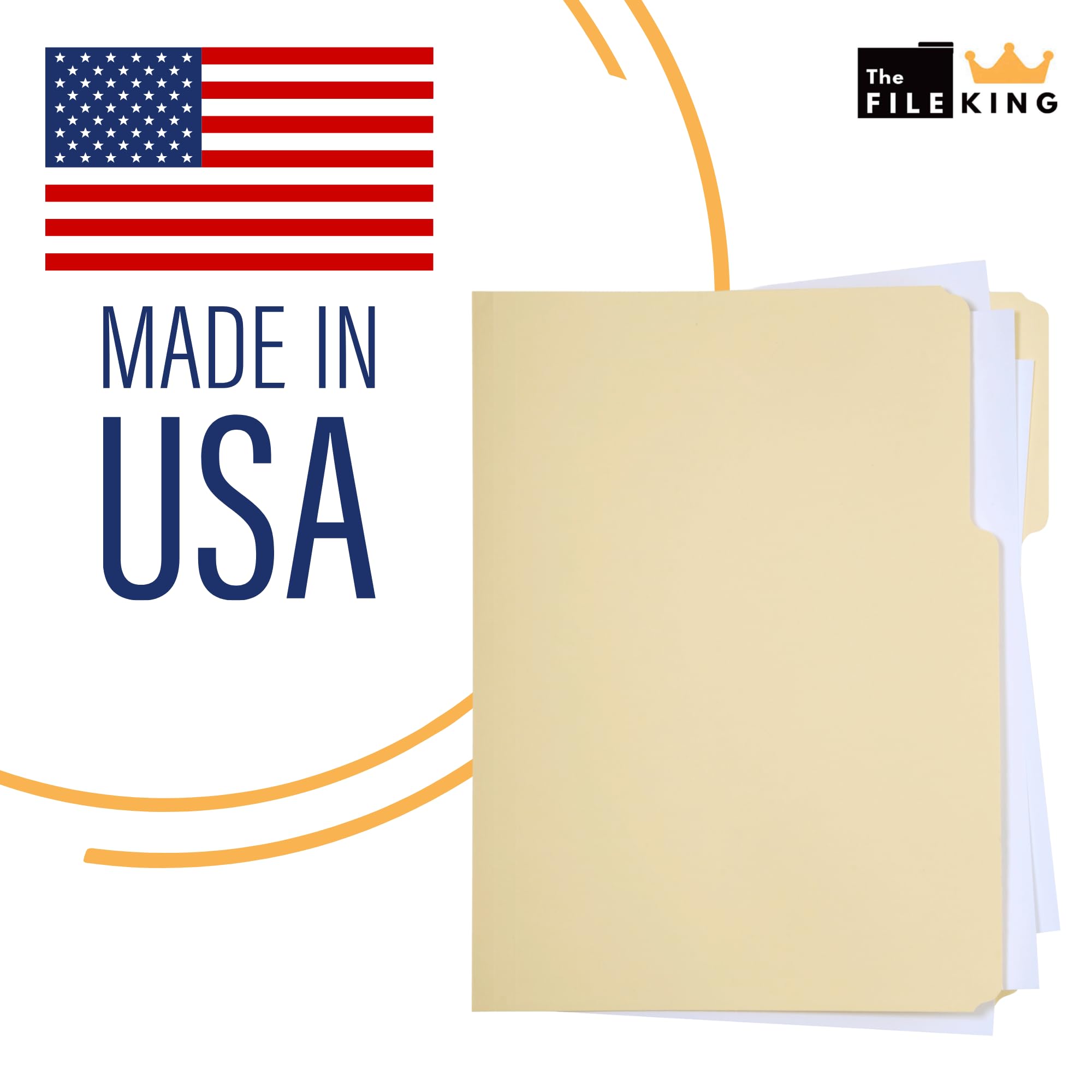 The File King 1/3-Cut Top Tab Manila File Folder - Letter Size | Box of 100 | Made in America | Assorted Tab Positions | 11-Point Fiber | Organize Home & Office Papers
