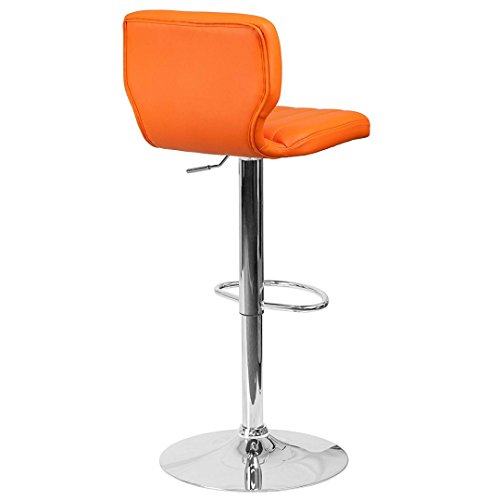 KLS Modern Barstools Adjustable Hydraulic 360 Degree Swivel Stable Steel Frame Padded Vinyl Cushion Low Back Seat Design Dining Chair Pub Stool - Set of 2 Orange # 1969