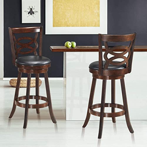 ERGOMASTER Dark Brown 2PCS Swivel Counter Height Barstool 29 Inch Seat Height Bar Chair Bar Stool (Set of 2)
