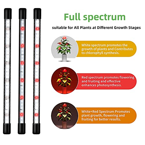 Plant Light for Indoor Plants - Red White Full Spectrum Plant Grow Light Adjustable Gooseneck 135 LED Grow Lamp with 3/9/12H Timer, 10 Dimmable Levels & 3 Switch Modes