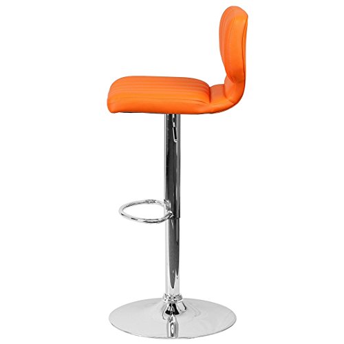 KLS Modern Barstools Adjustable Hydraulic 360 Degree Swivel Stable Steel Frame Padded Vinyl Cushion Low Back Seat Design Dining Chair Pub Stool - Set of 2 Orange # 1969