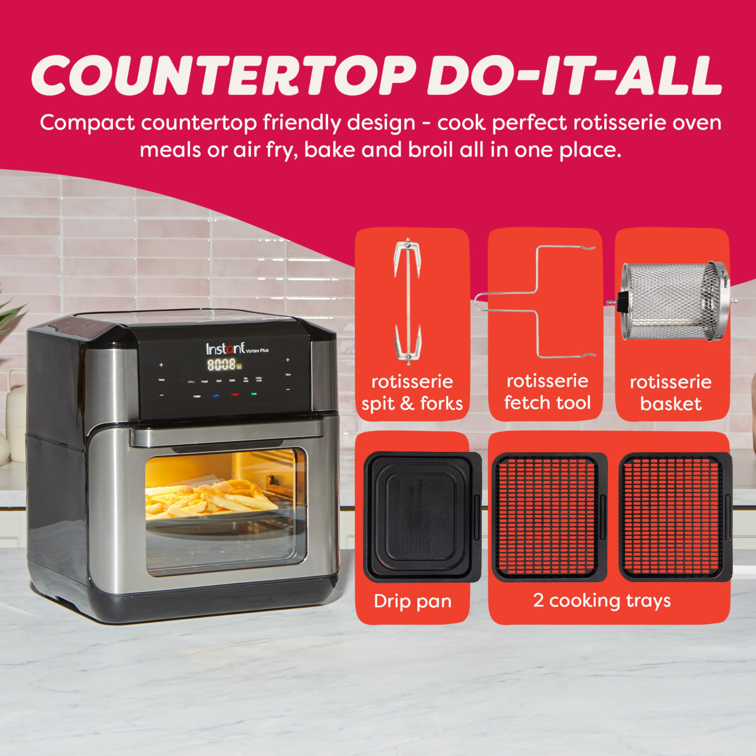Instant Vortex Plus 10-Quart Air Fryer, From the Makers of Instant Pot, 7-in-10 Functions, with EvenCrisp Technology, App with over 100 Recipes, Stainless Steel