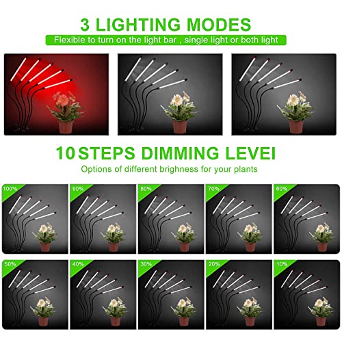 Plant Light for Indoor Plants - Red White Full Spectrum Plant Grow Light Adjustable Gooseneck 135 LED Grow Lamp with 3/9/12H Timer, 10 Dimmable Levels & 3 Switch Modes