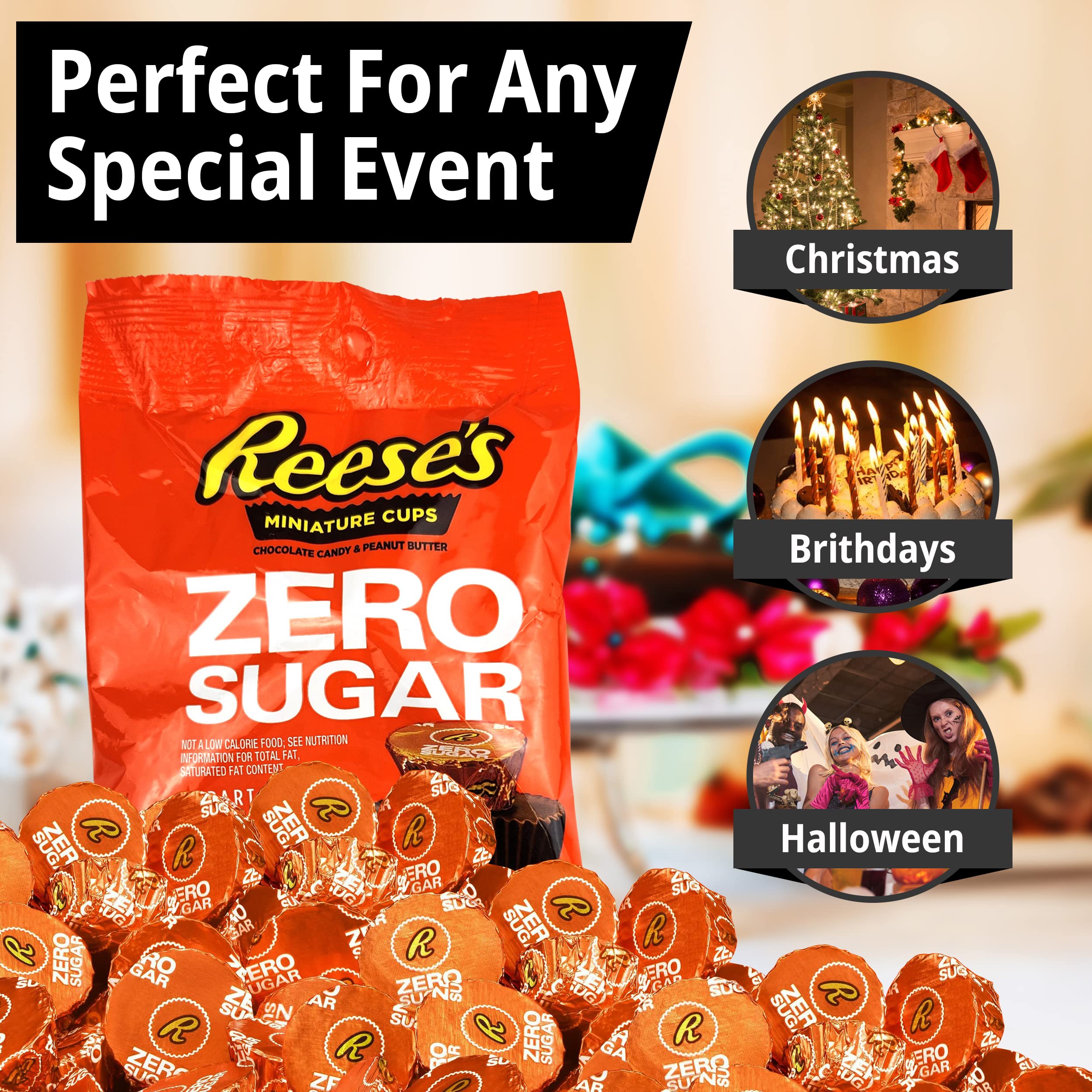 GEEOOLLAH - Zero Sugar Miniatures Chocolate Peanut Butter Cups 1lb - Unique Cups Candy Filled with Peanut Butter - Unique Cups Candy Filled with Peanut Butter - Must-Have Holiday Candy.