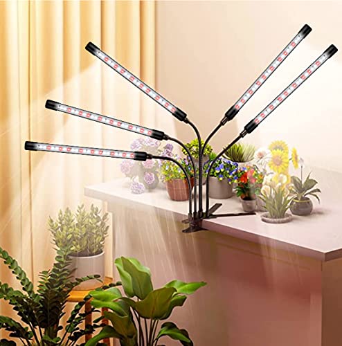 Plant Light for Indoor Plants - Red White Full Spectrum Plant Grow Light Adjustable Gooseneck 135 LED Grow Lamp with 3/9/12H Timer, 10 Dimmable Levels & 3 Switch Modes
