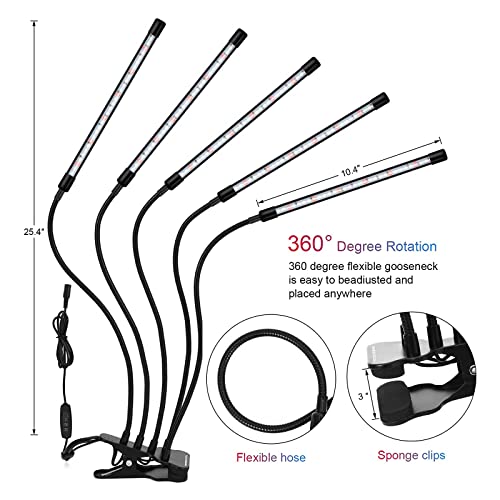 Plant Light for Indoor Plants - Red White Full Spectrum Plant Grow Light Adjustable Gooseneck 135 LED Grow Lamp with 3/9/12H Timer, 10 Dimmable Levels & 3 Switch Modes