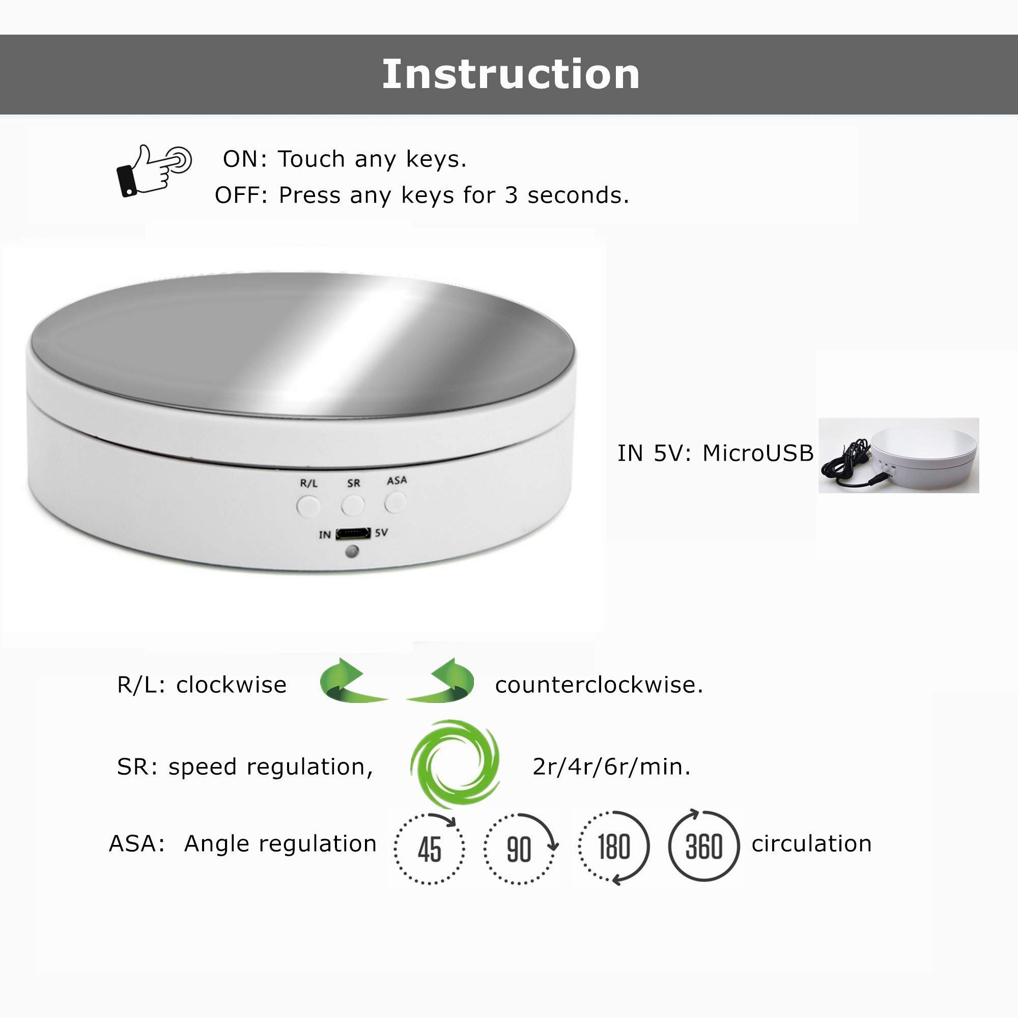 AIGICO Motorized Rotating Stand, 5.4Inch Max Loading 6.6Lb Battery USB Use Display Turntable for Jewelry Cake 3D Curing Resin Prints Spinner Shelf(White with Mirror Sticker)