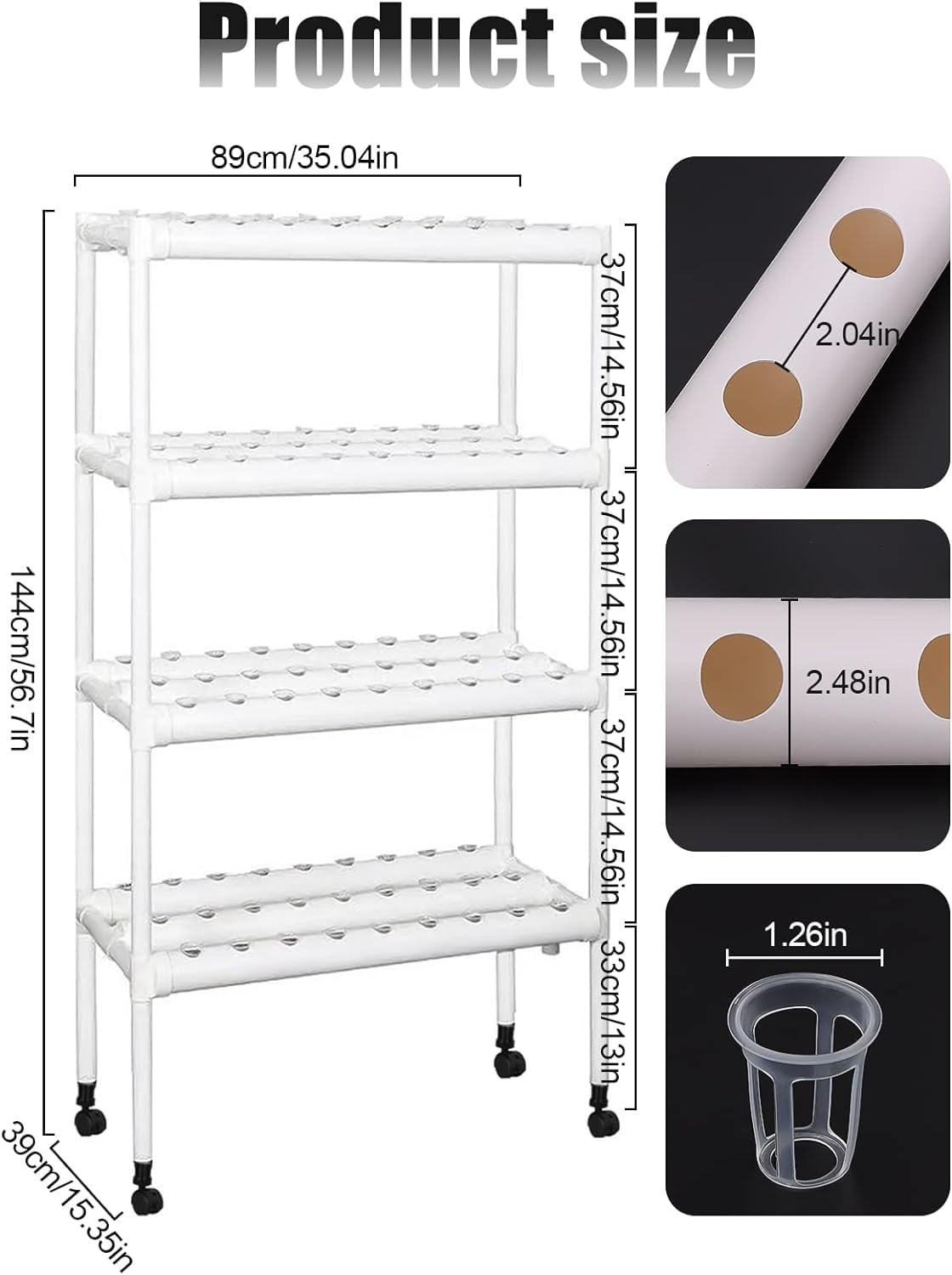 4 Layer Hydroponic Grow Kit with Wheels 108 Sites 12 Pipes Hydroponic Planting Equipment with Water Pump Hydroponic Growing System with Grow Baskets and Sponges