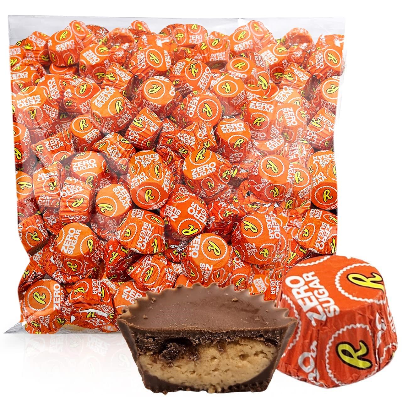 GEEOOLLAH - Zero Sugar Miniatures Chocolate Peanut Butter Cups 1lb - Unique Cups Candy Filled with Peanut Butter - Unique Cups Candy Filled with Peanut Butter - Must-Have Holiday Candy.
